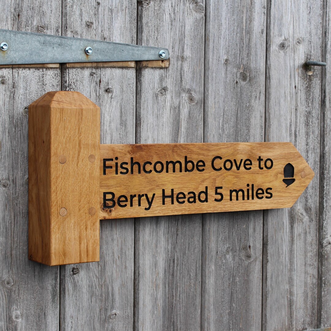 Engraved Oak House Sign Coastal Country Footpath Sign Handmade and ...