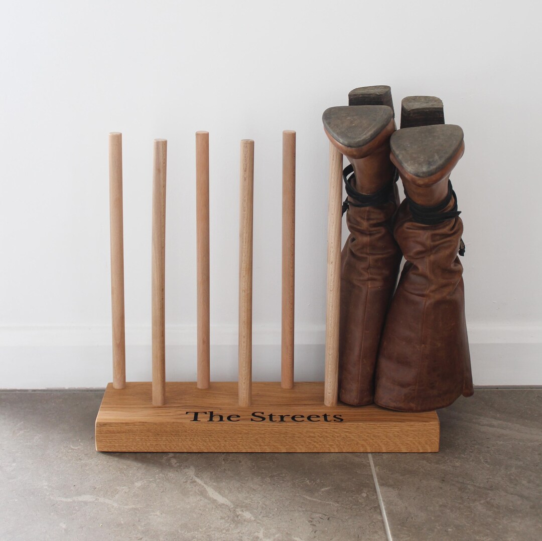 Wooden Engraved Floor Boot Rack shoe Holder With Oak Pegs personalised ...