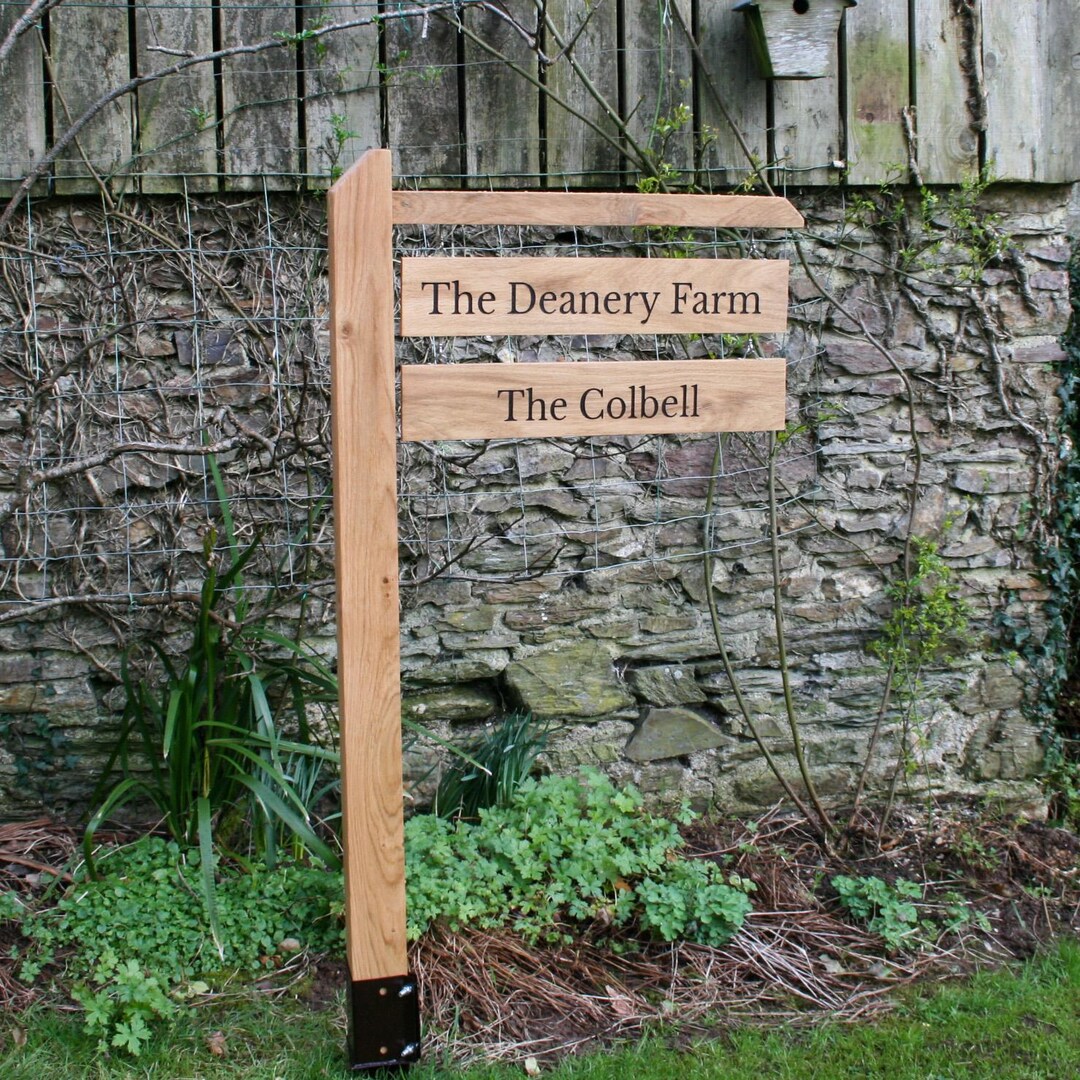 Personalized Oak Hanging Sign Post: Two-tiered Custom Wooden ...