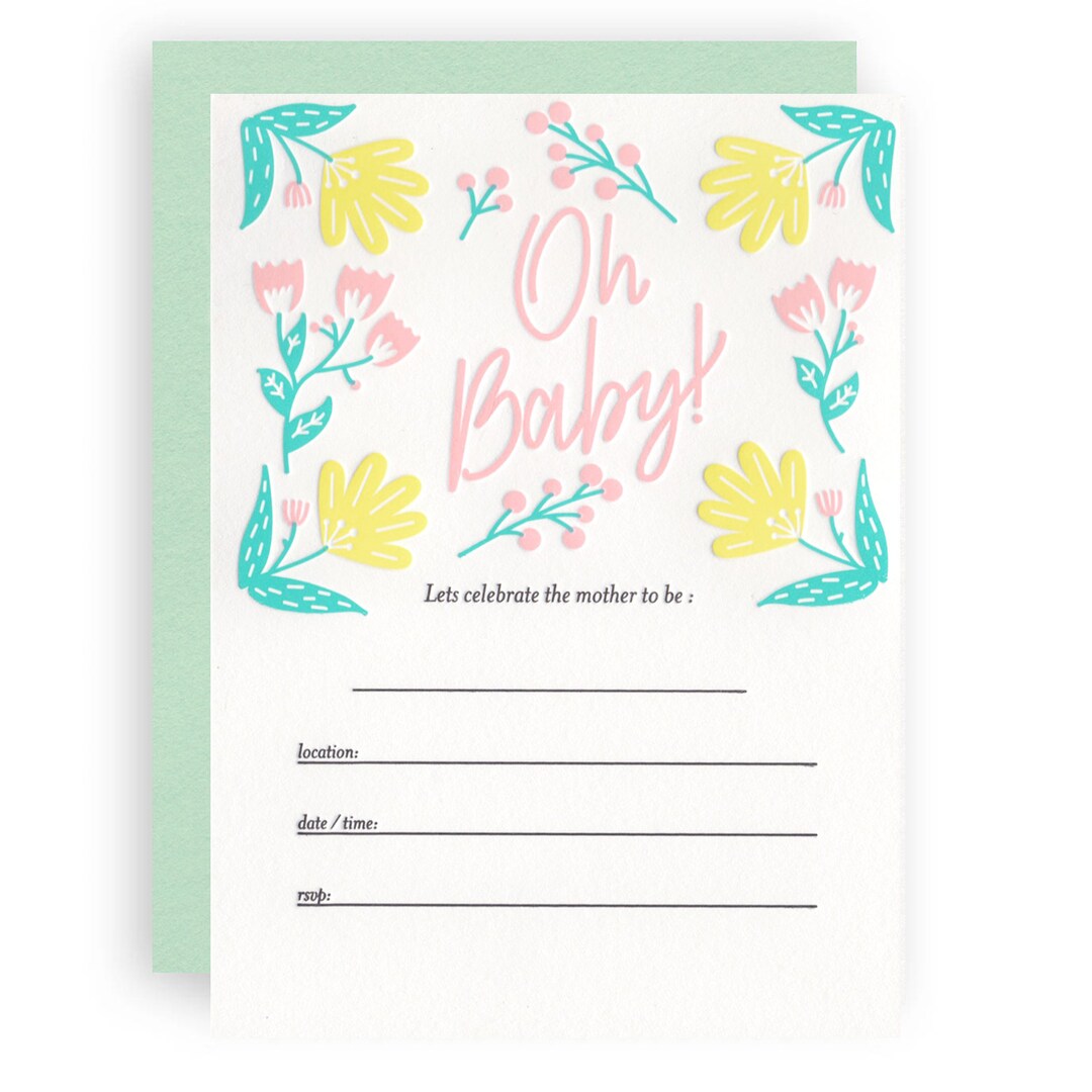 Baby Shower - Letterpress Printed, Blank Invitations, Fill in the Blank ...
