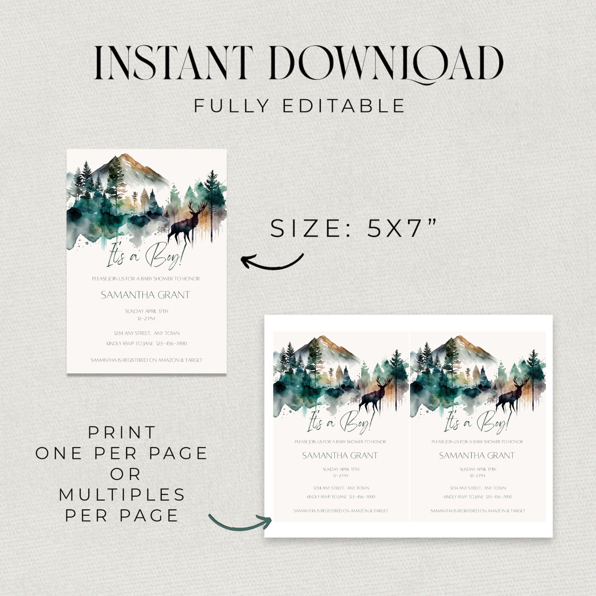 Forest Baby Shower Invite, Buck, Deer, Boy Baby Shower Invitation ...