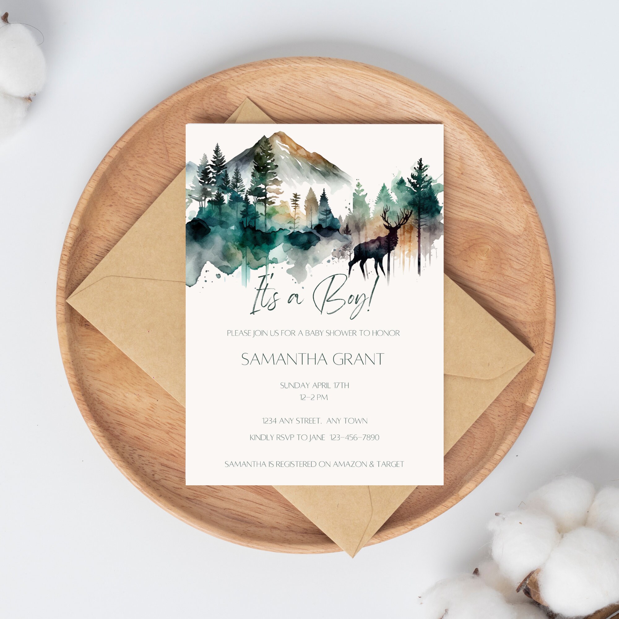 Forest Baby Shower Invite, Buck, Deer, Boy Baby Shower Invitation ...