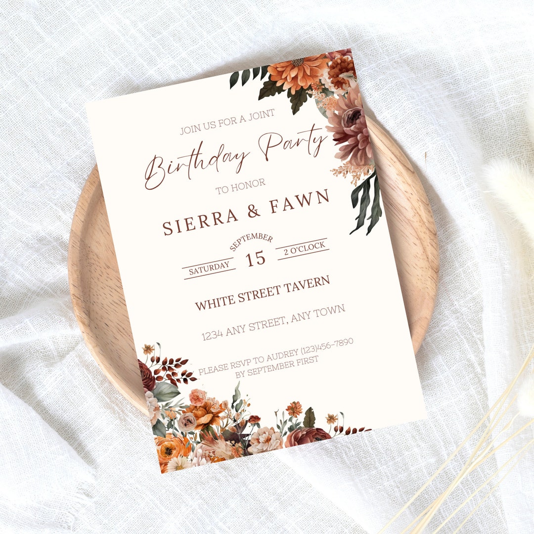 Joint Birthday Party Invitation for Adults, Floral Party Invite, Adult ...