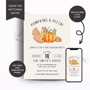Pizza and Pumpkins Halloween Party Invitation Template, Printable ...