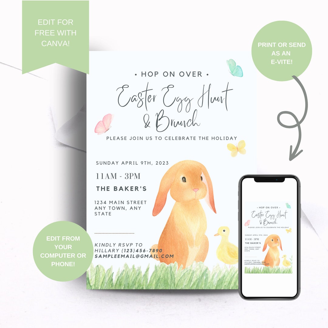 Easter Egg Hunt Invitation Template, Instant Download, Canva, Printable ...
