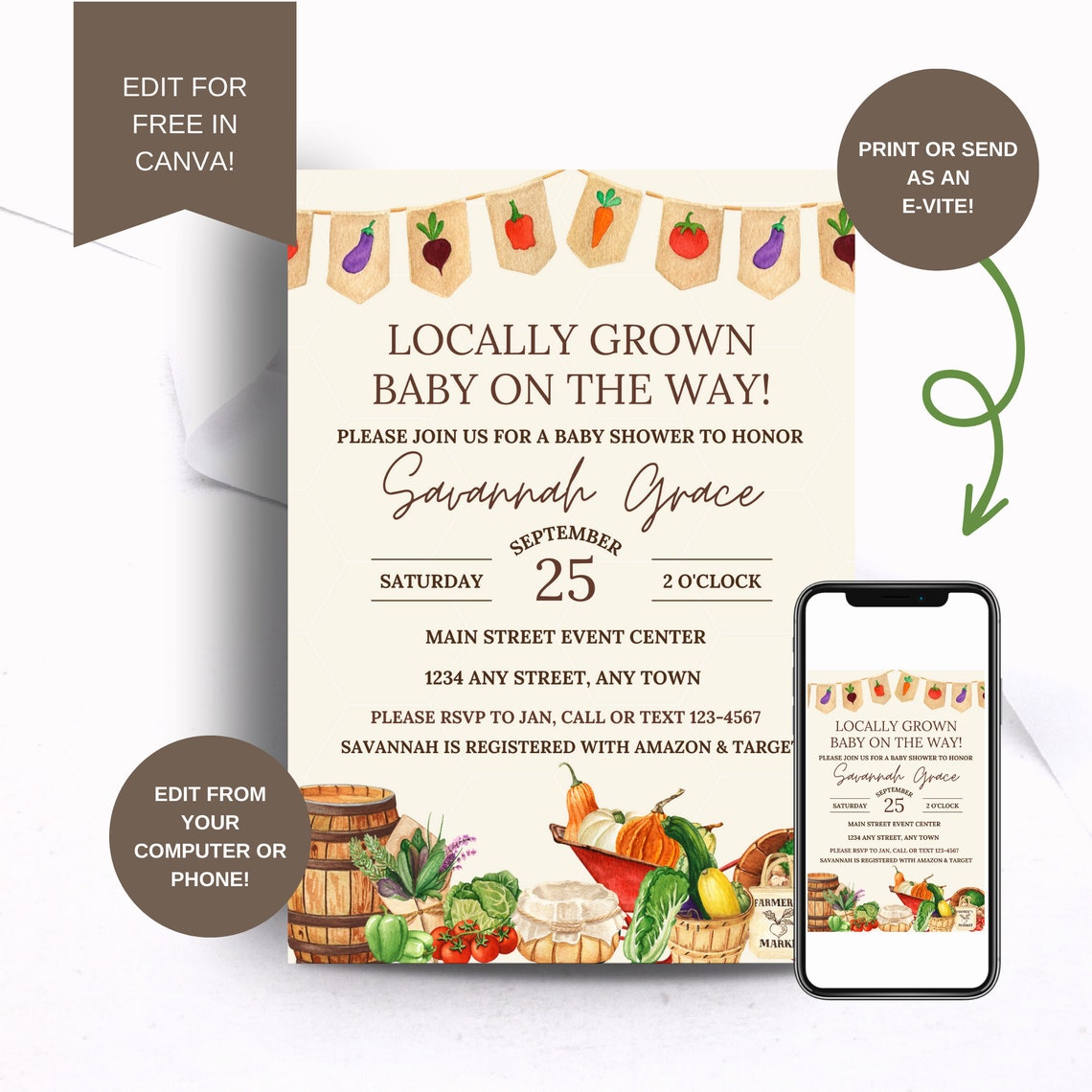 Locally Grown Baby Shower Invitation, Locally Grown Baby Invite ...