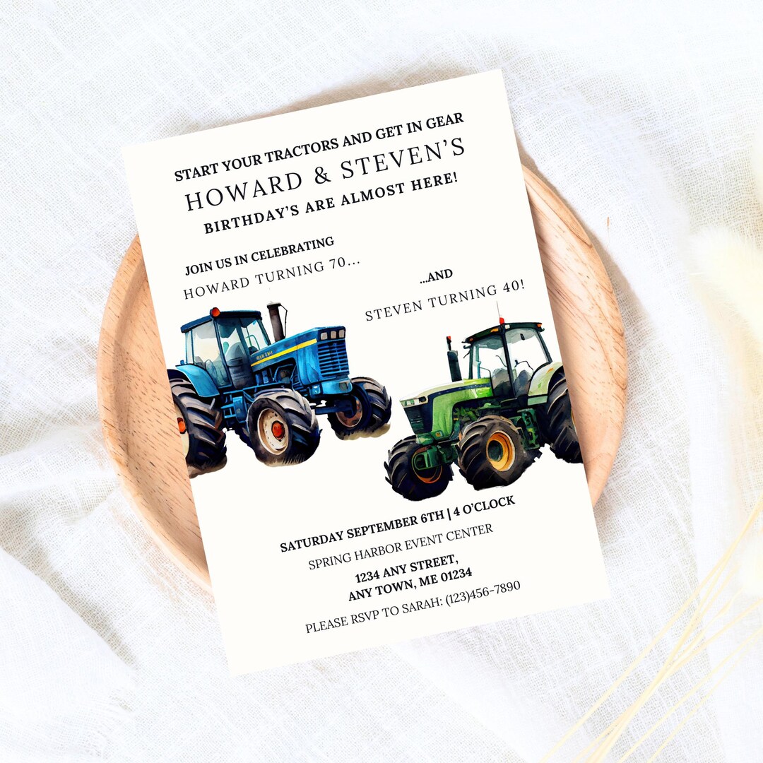 Tractor Birthday Invite, Farm Theme, Mens Invitations Farmer, Farm Bday ...