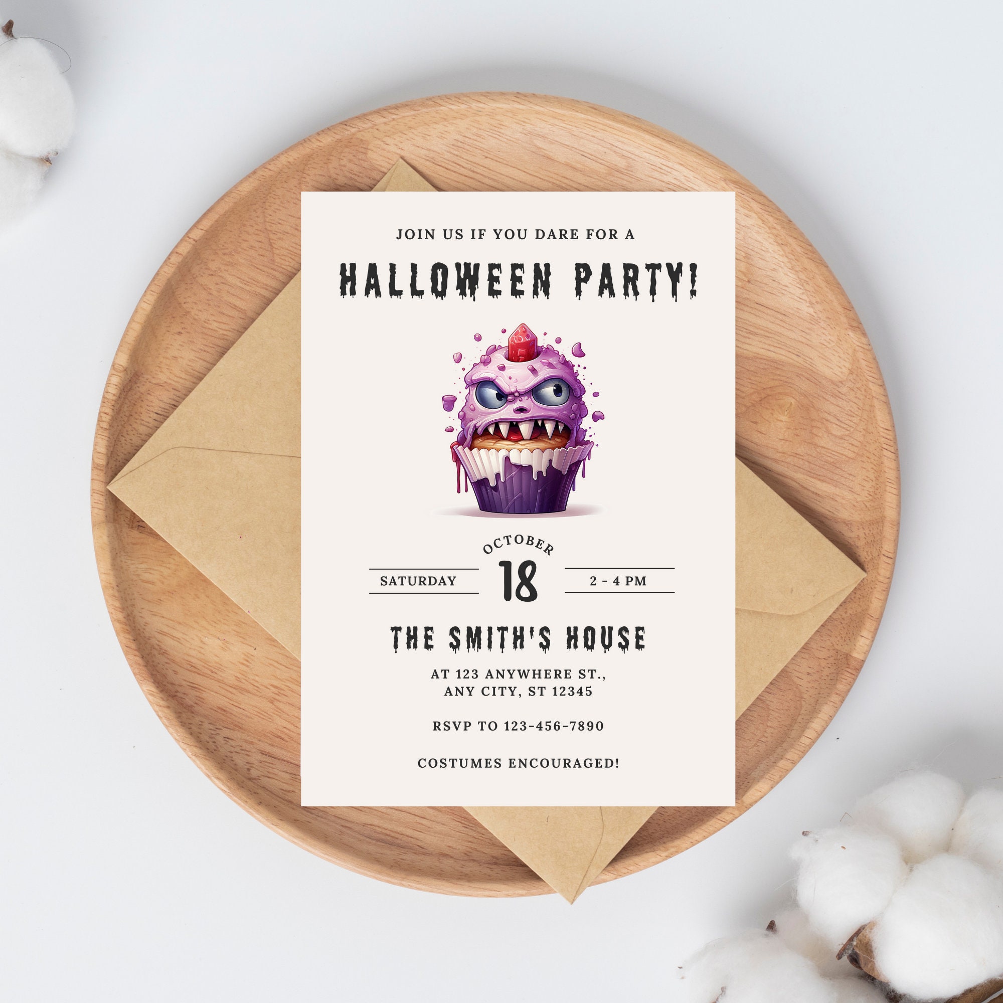 Spooky Halloween Party Invitation Template, Kids Halloween Invite, Fall ...