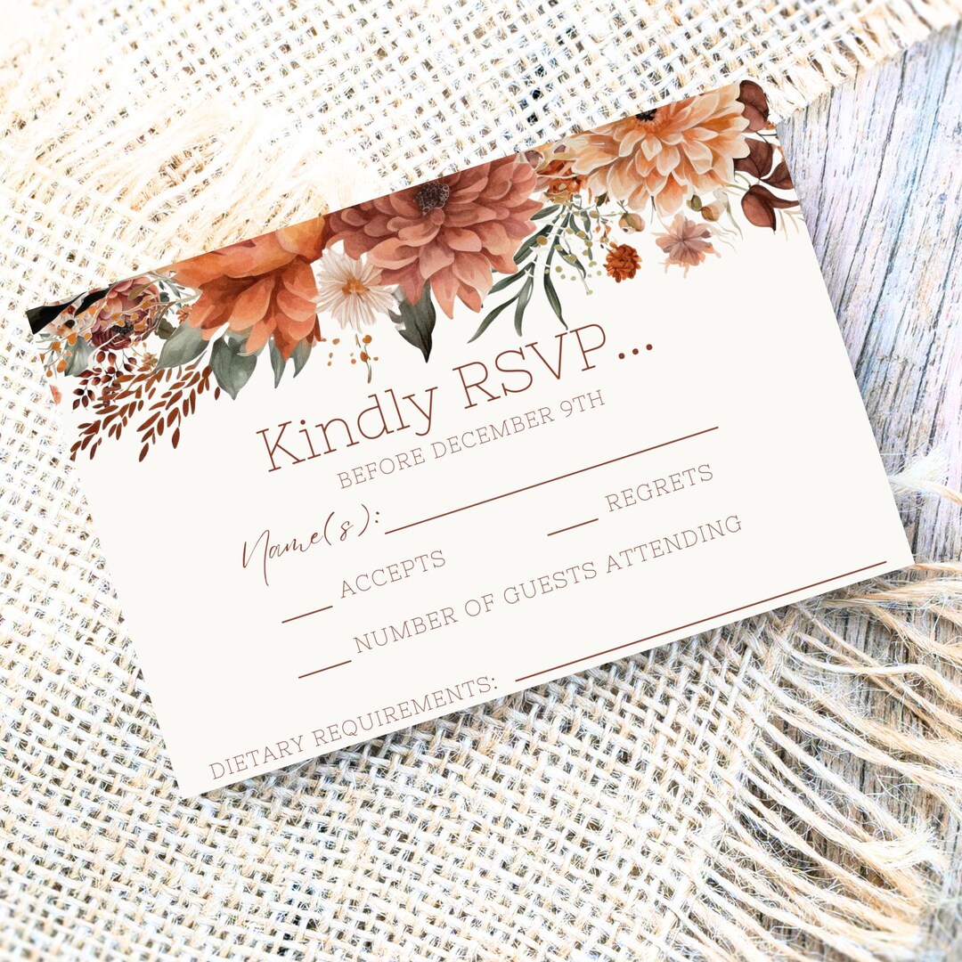 RSVP Cards Floral, Orange and Green, Graduation RSVP, Birthday RSVP ...