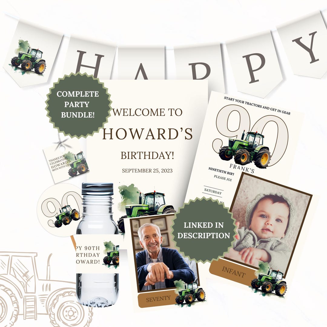 Men's Tractor Birthday Theme, 90th Birthday Tractor, Green Tractor ...