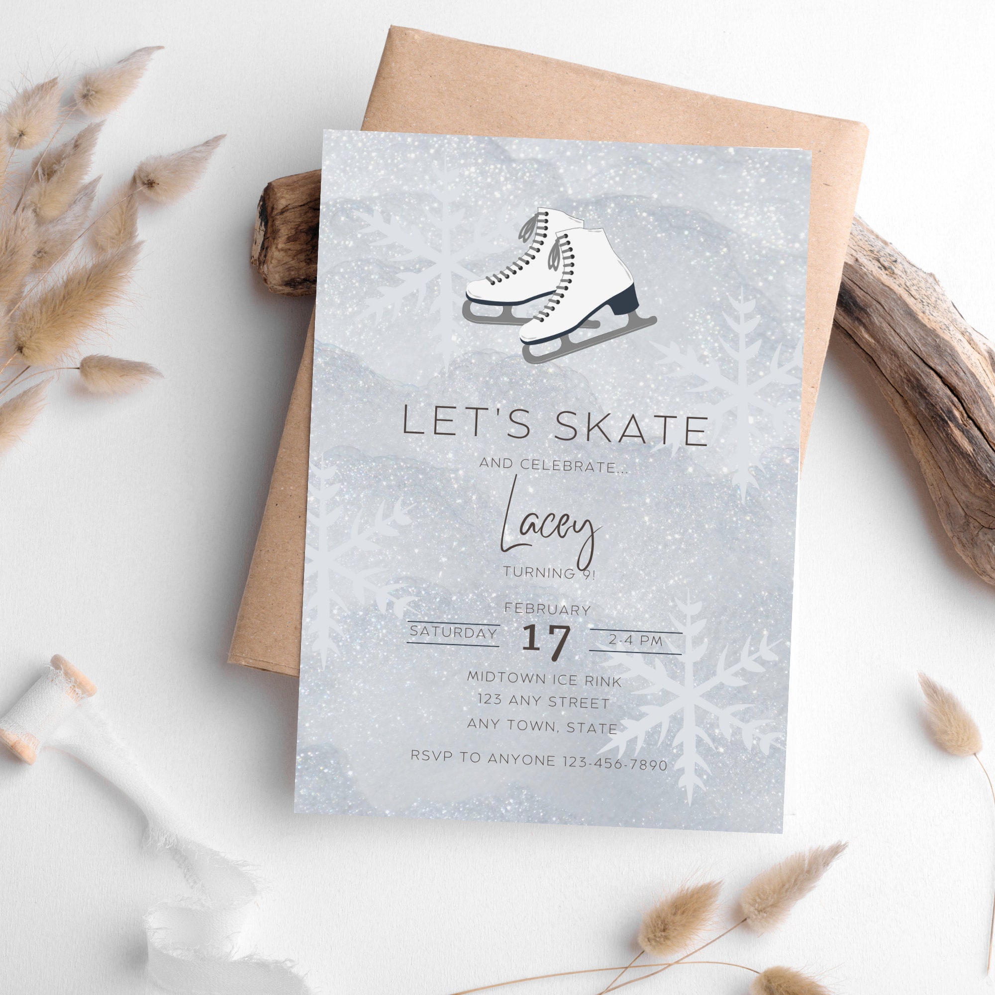 EDITABLE Birthday Invitation Ice Skating, Canva Template, Let's Skate ...