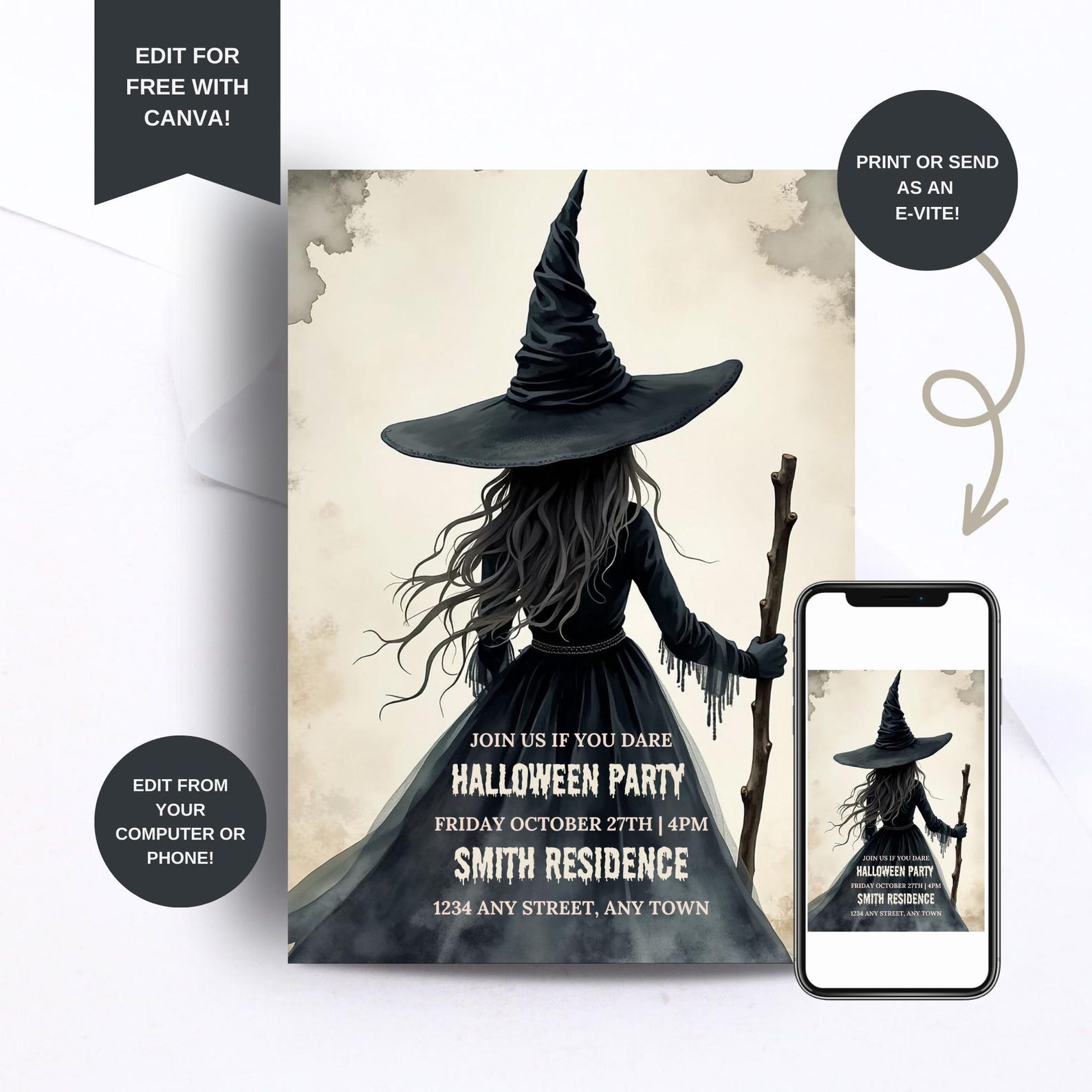 Downloadable Halloween Invitation Template, Witch Invites, Fall Party ...