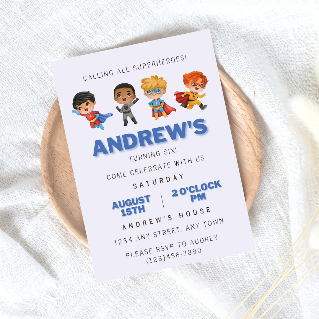 Superhero Birthday Invitation Digital, Superhero Birthday Theme, Kids ...