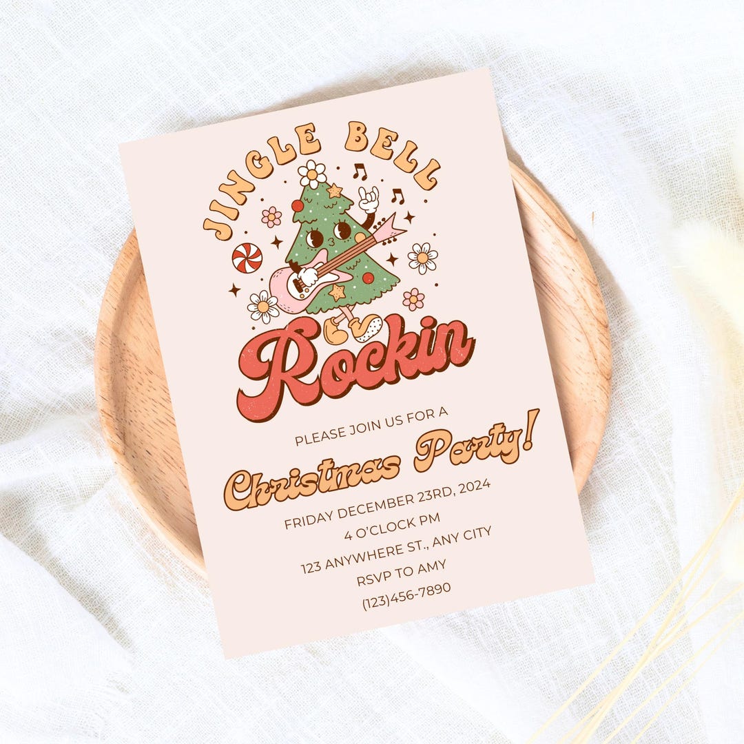 Jingle Bell Rockin' Christmas Party Invitation, Groovy Holiday Invite ...