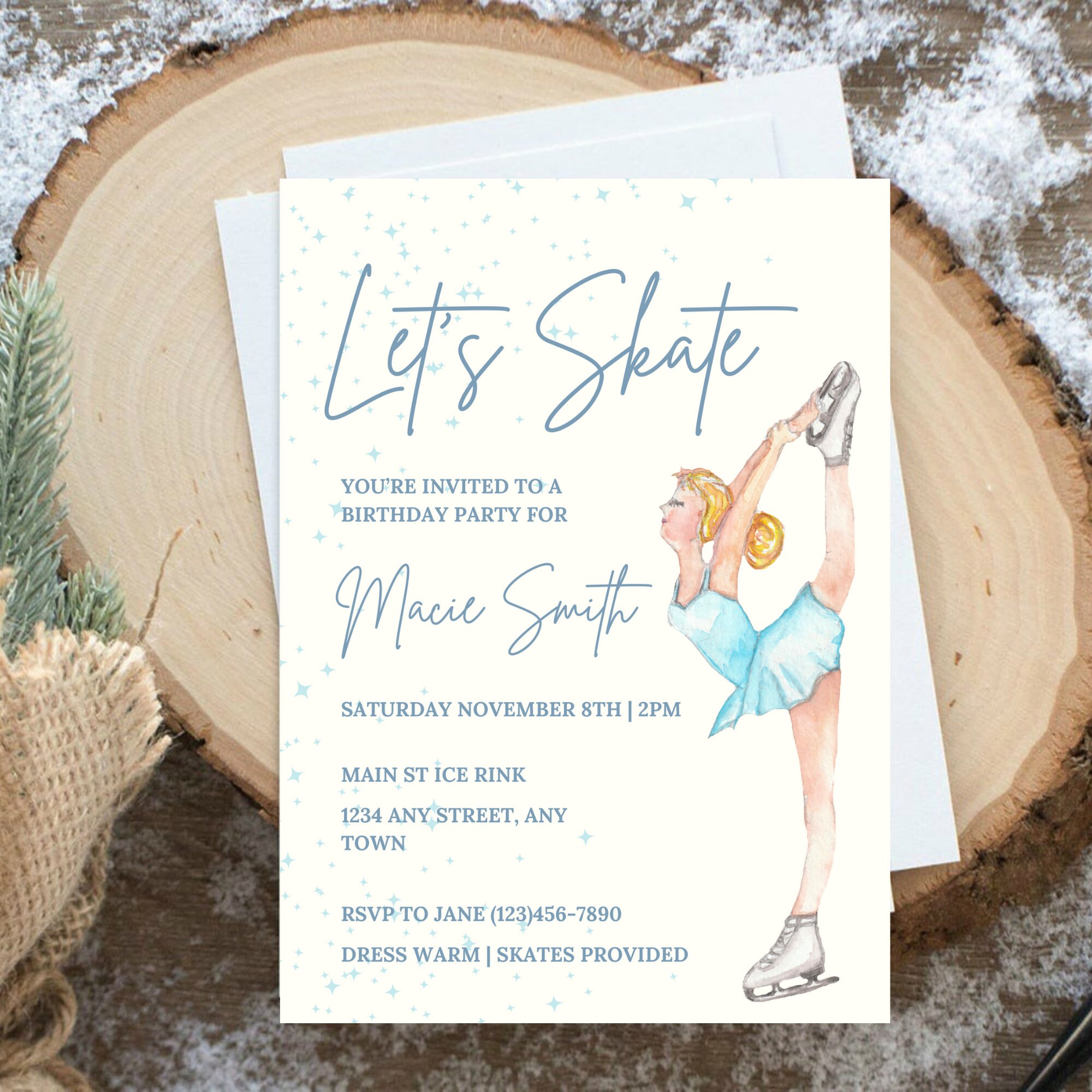 Skating Birthday Party Invitation Template, Digital Invite Skating, Ice ...