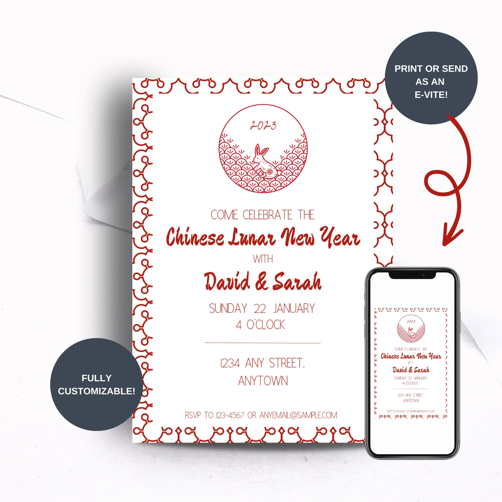 EDITABLE Chinese New Year Digital Invitation, Printable Invitation ...