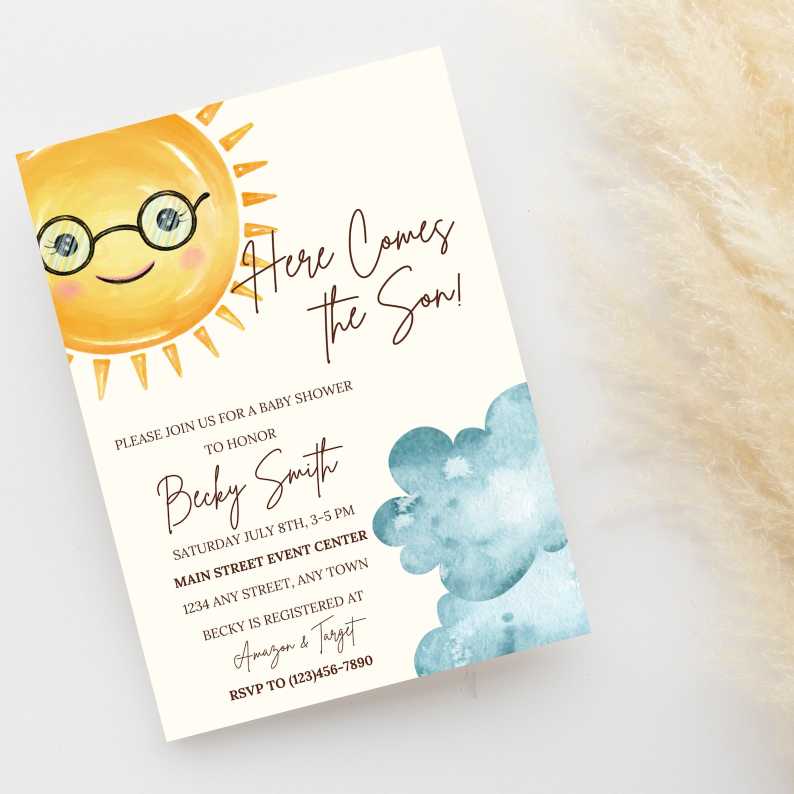 Here Comes the Sun Baby Shower Invite, Sunshine Baby Shower Invitation ...