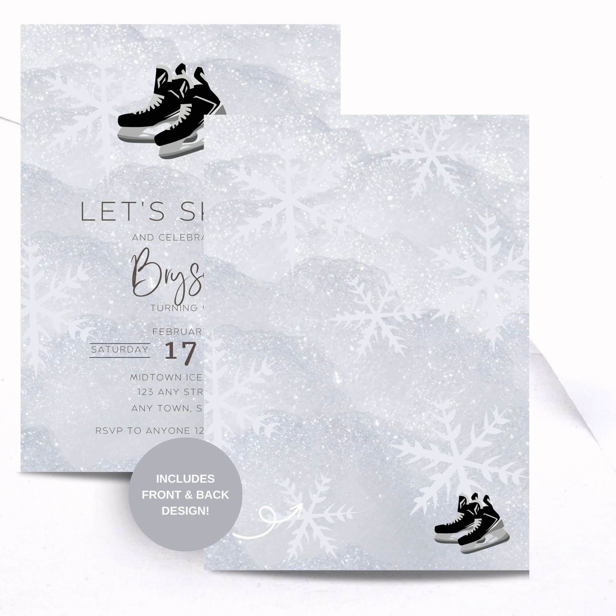 Birthday Invitation Ice Skating, Canva Template, Hockey Skates, Skating ...