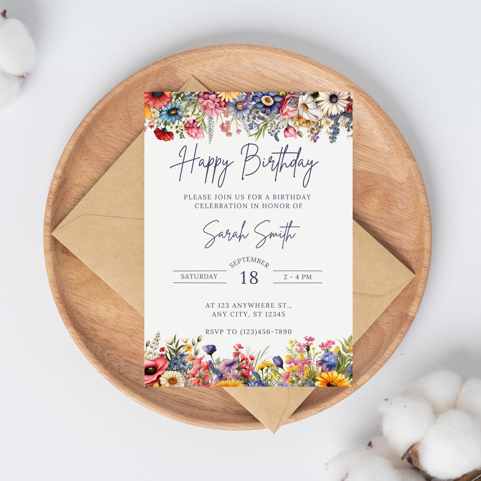 Wild Flower Birthday Invitation, Birthday Invitations for Women Flowers ...