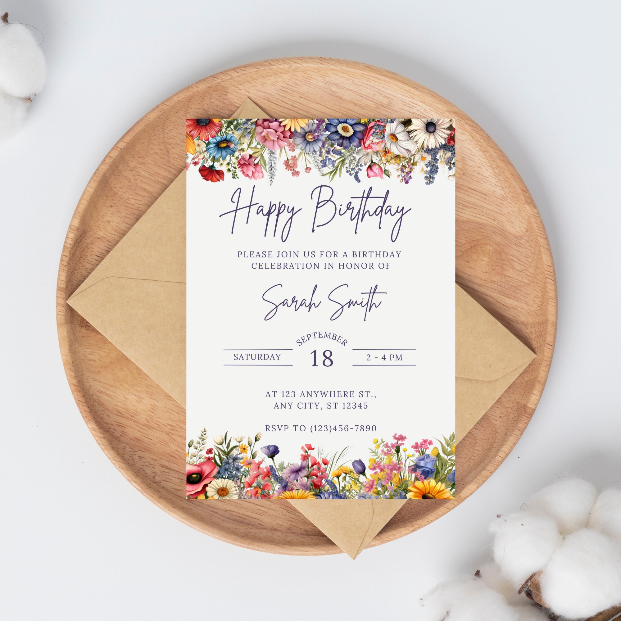 Wild Flower Birthday Invitation, Birthday Invitations for Women Flowers ...