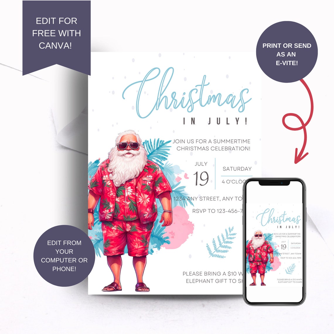 Christmas in July Invitation Template Holiday Party Summer - Etsy