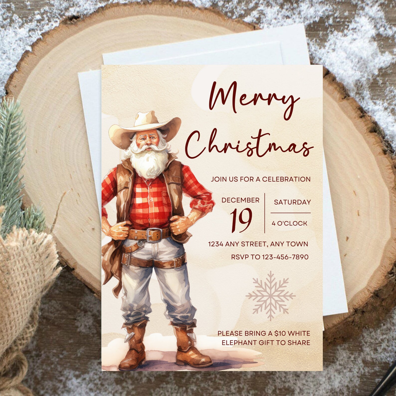 Western Christmas Party Invitations, Cowboy Holiday Invites, Christmas ...