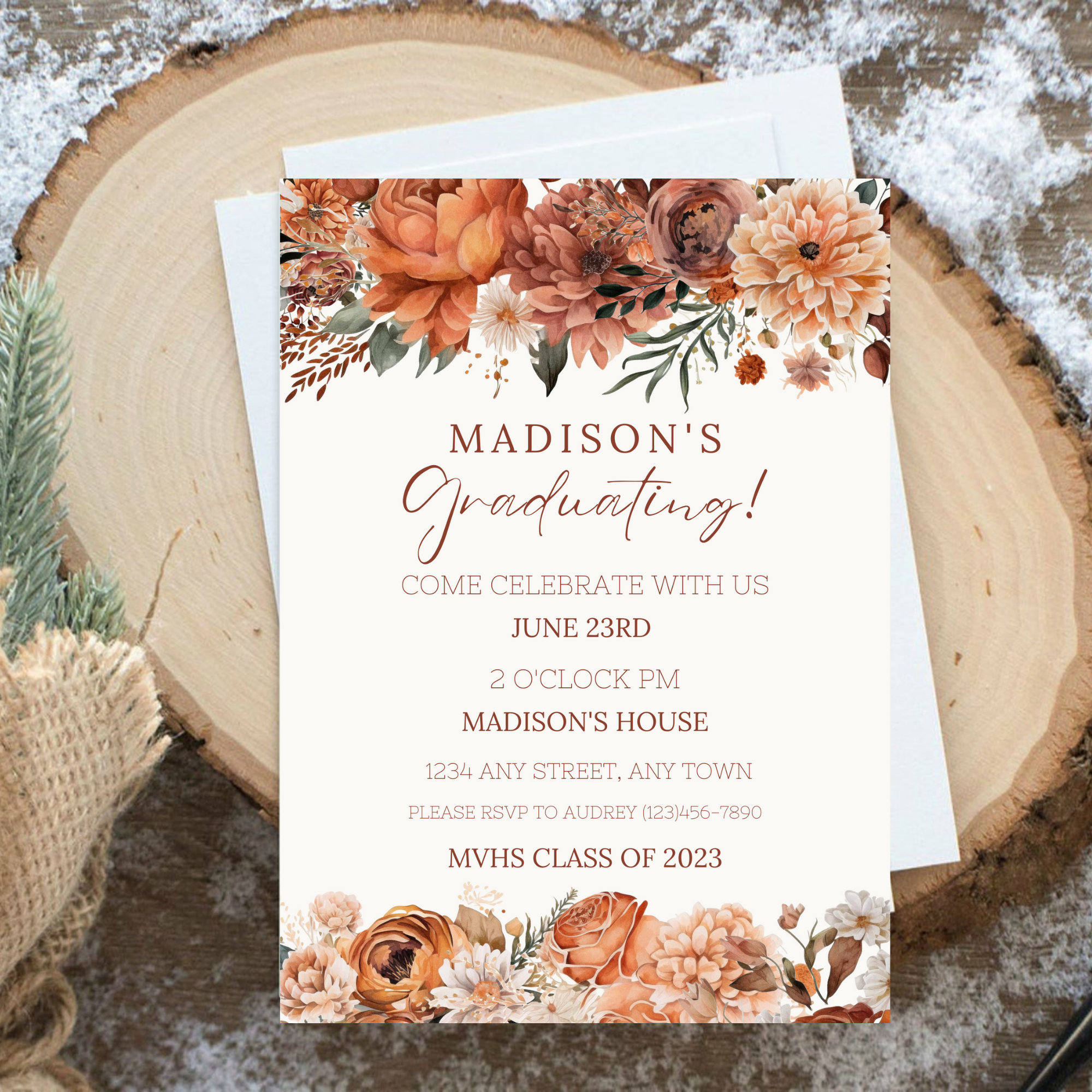 Grad Party Invites for Girls, 5th Grade Graduation Party Invite, Rustic ...