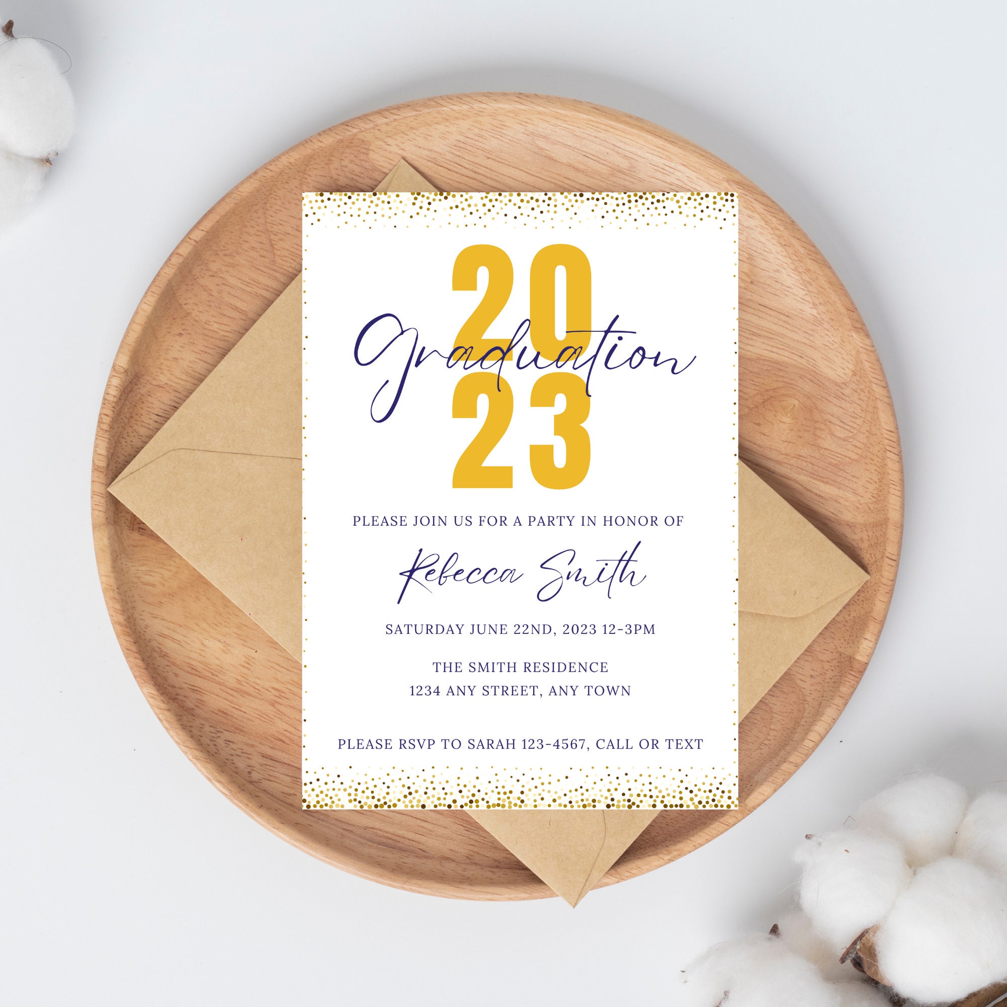 Navy and Gold Graduation Invitations, Grad Party Invites for Girls, Hs ...
