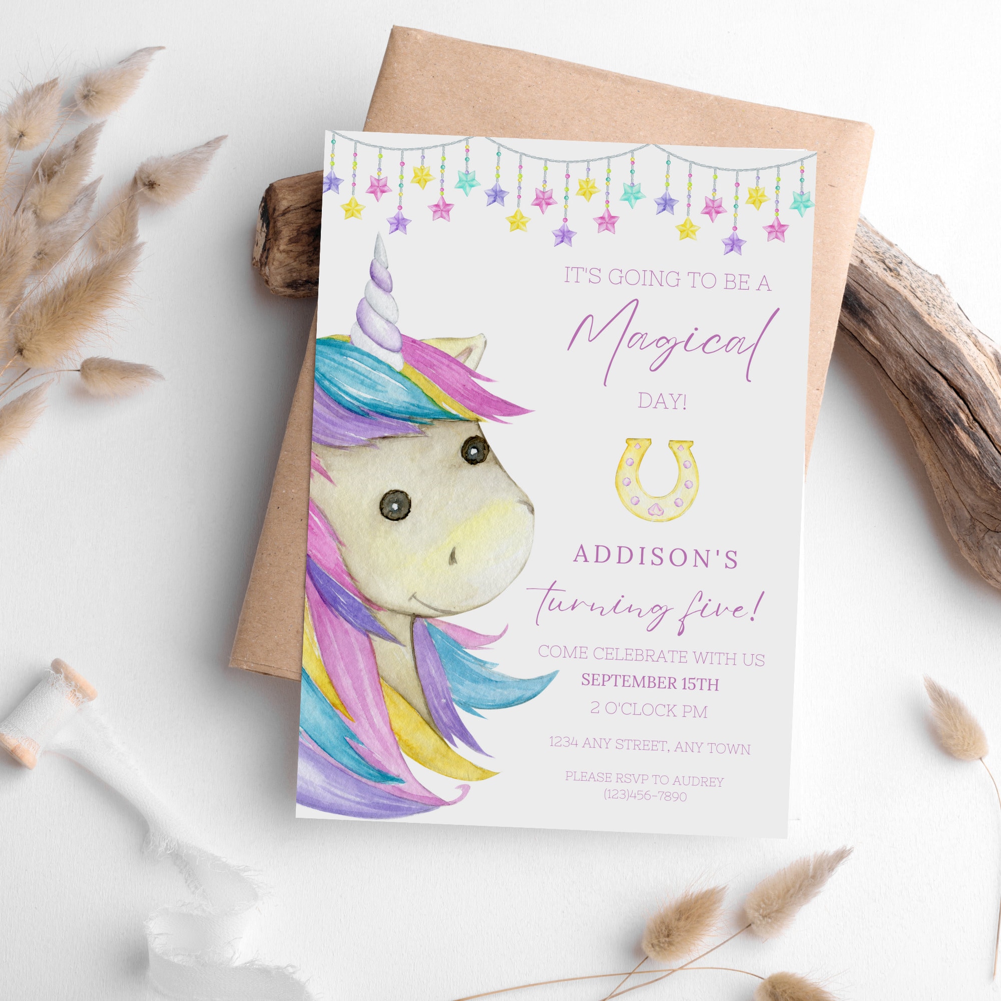 Unicorns Birthday Invite for Kids, Unicorn Birthday Party Invitations ...