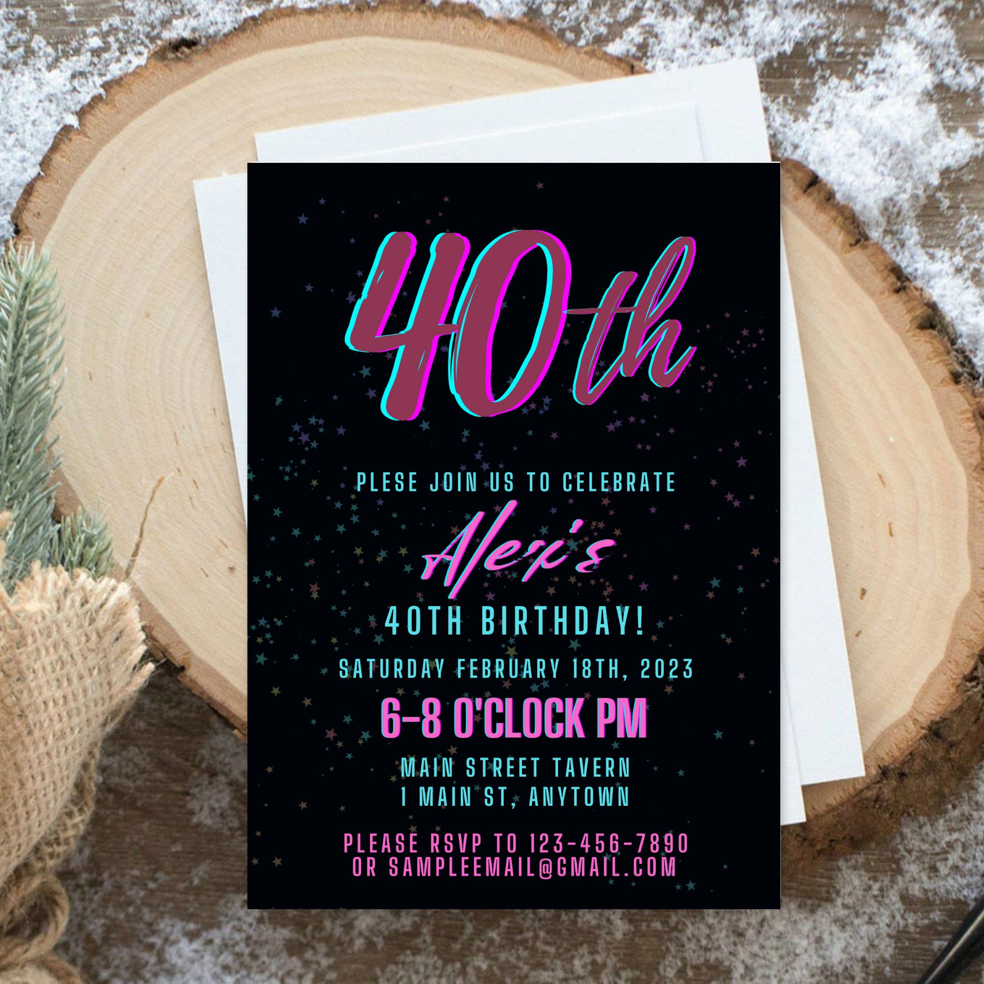 40th Birthday Party Invitation, Neon Birthday Invite, 40th Birthday ...