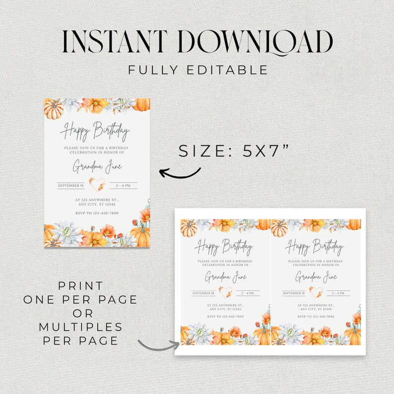 September Birthday Invitations, Invite for Grandma, 60th Template ...