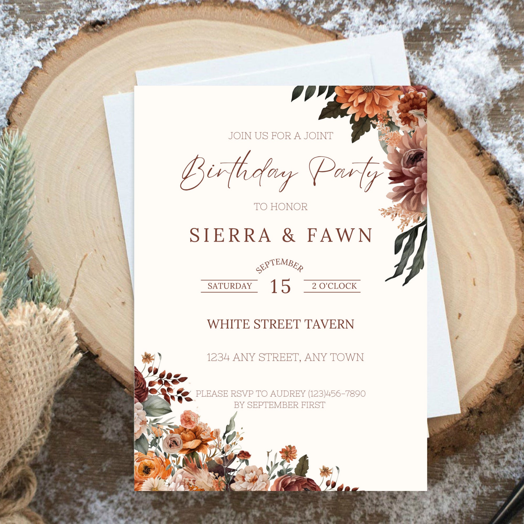 Joint Birthday Party Invitation for Adults, Floral Party Invite, Adult ...