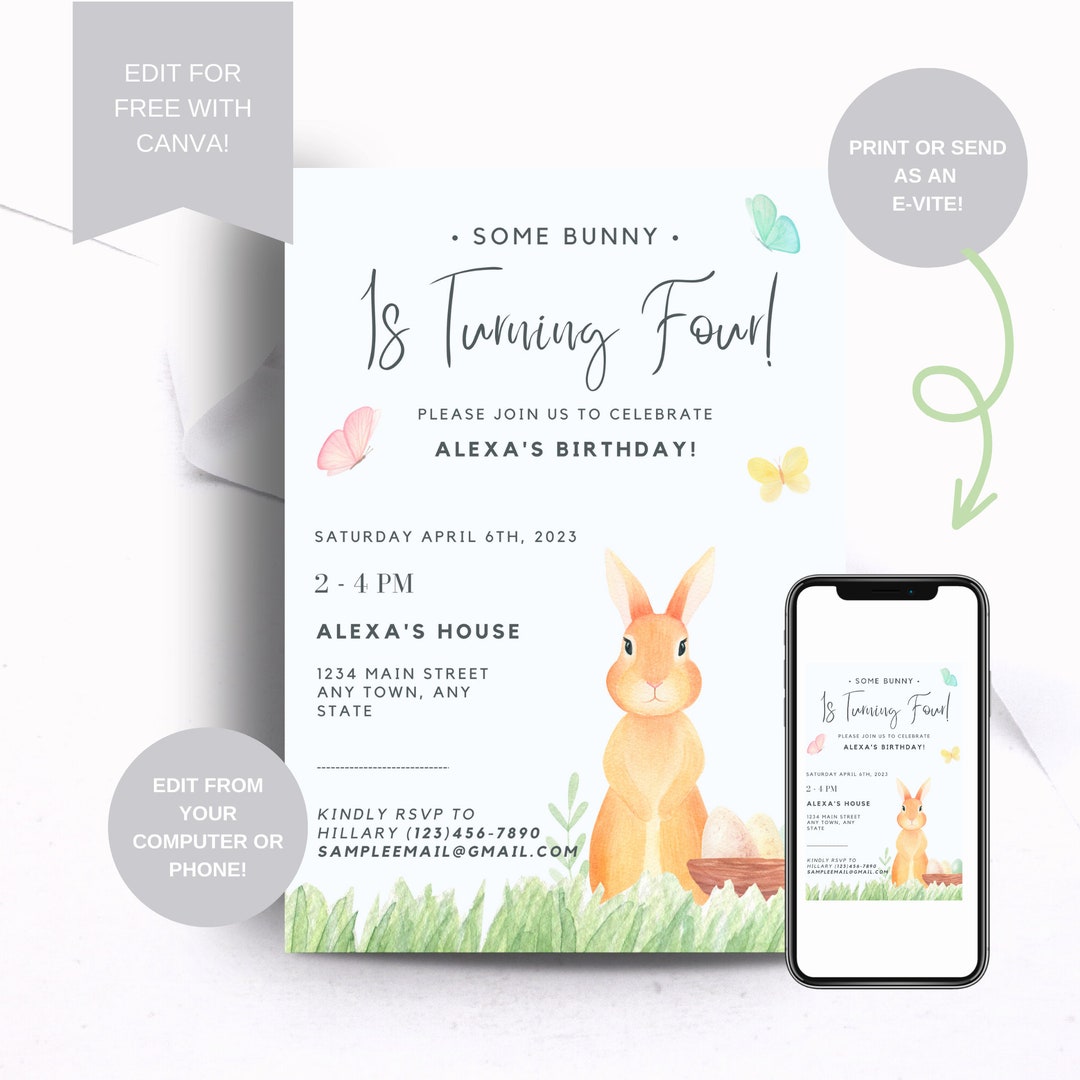 Easter Birthday Invitation for Boys, Easter Bday Invite, Easter Bunny ...