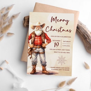 Western Christmas Party Invitations, Cowboy Holiday Invites, Christmas ...