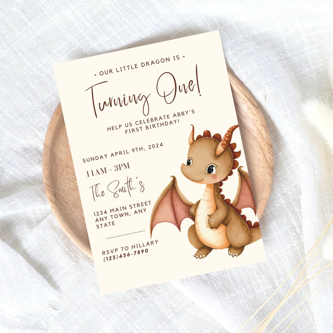 Baby Dragon Invitation, Dragon Birthday Party Invitation, Dragon ...