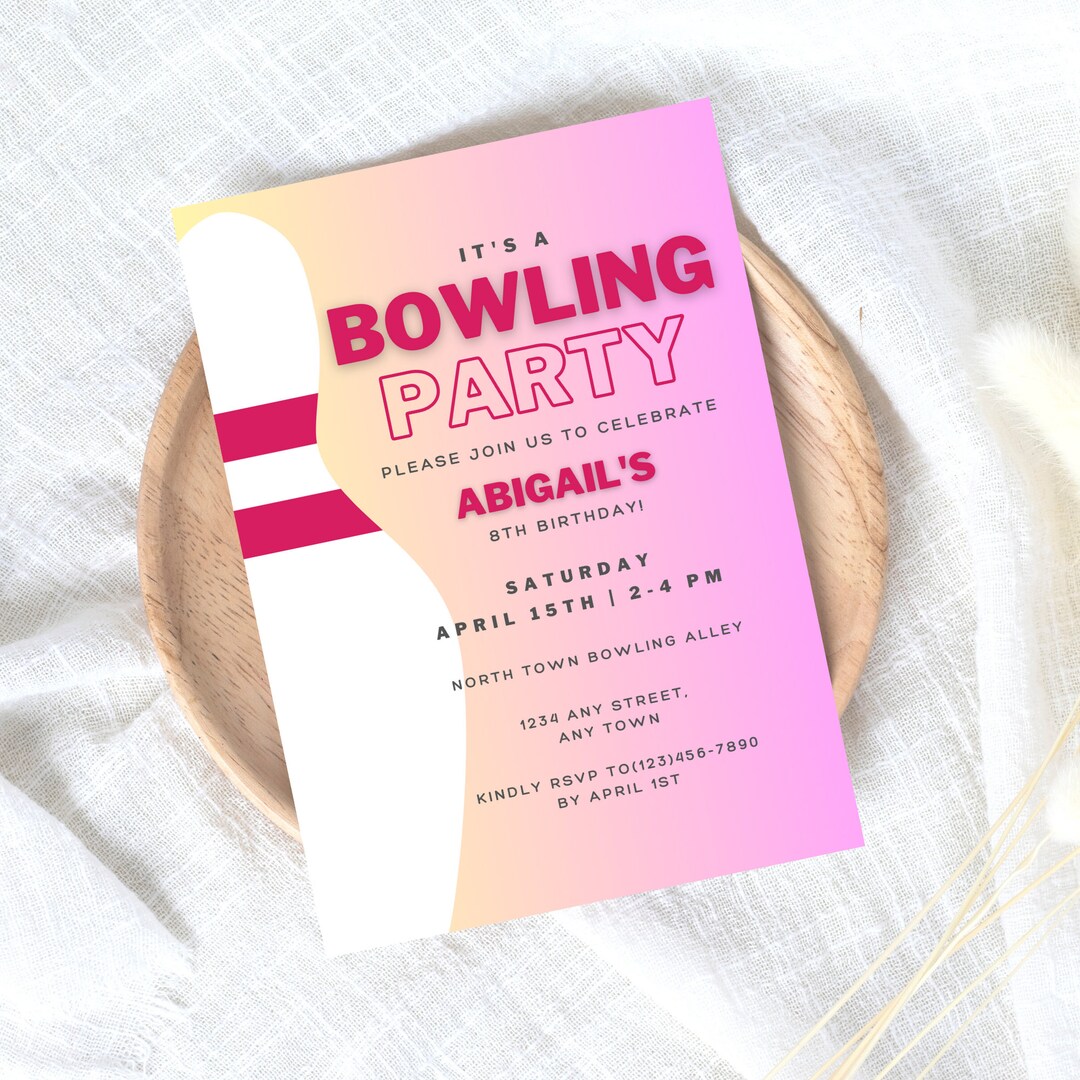 Bowling Party Invitation Template, 8th Birthday Bowling, Printable ...