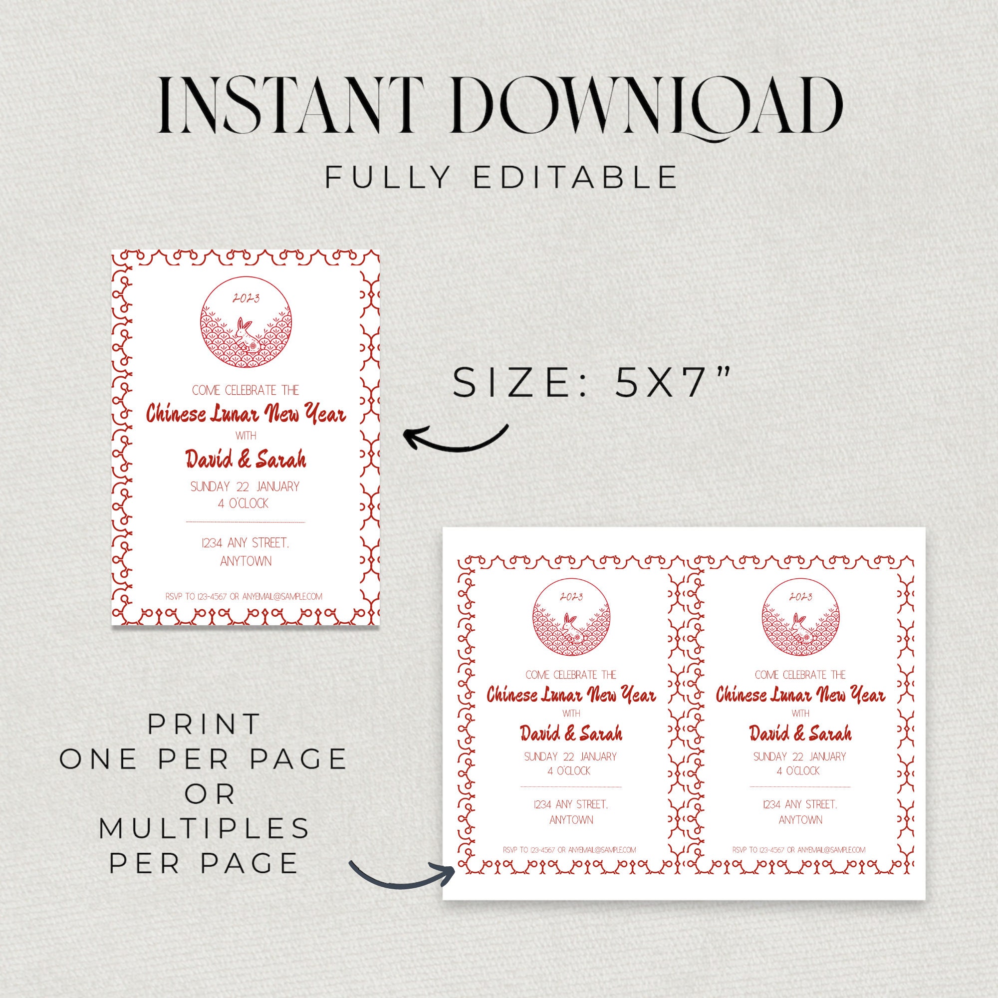 EDITABLE Chinese New Year Digital Invitation, Printable Invitation ...
