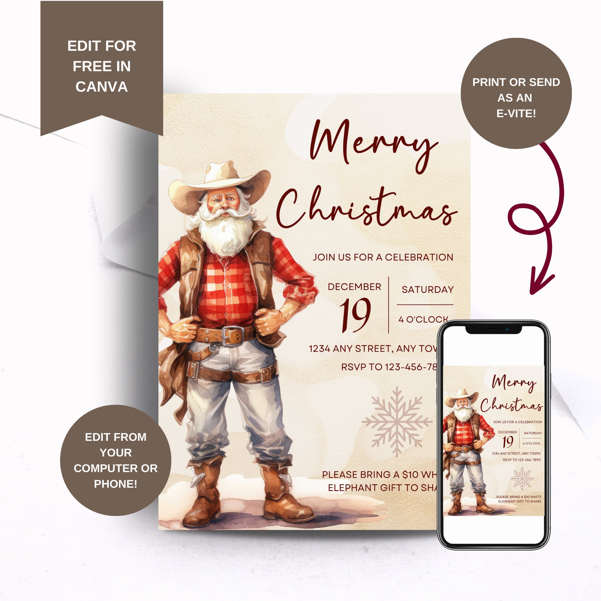 Western Christmas Party Invitations, Cowboy Holiday Invites, Christmas ...