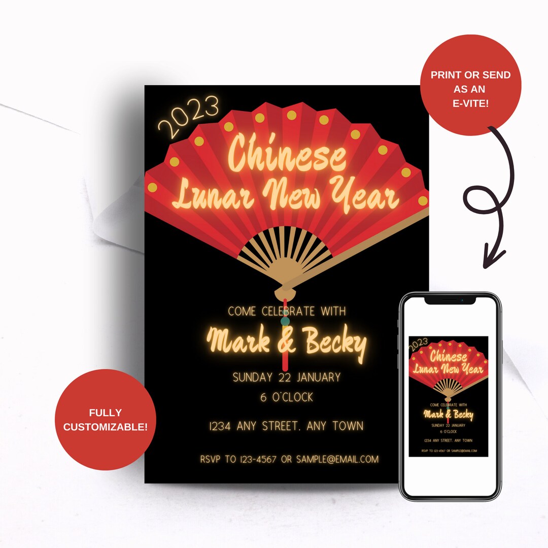 EDITABLE Chinese New Year Digital Invitation, Printable Invitation ...