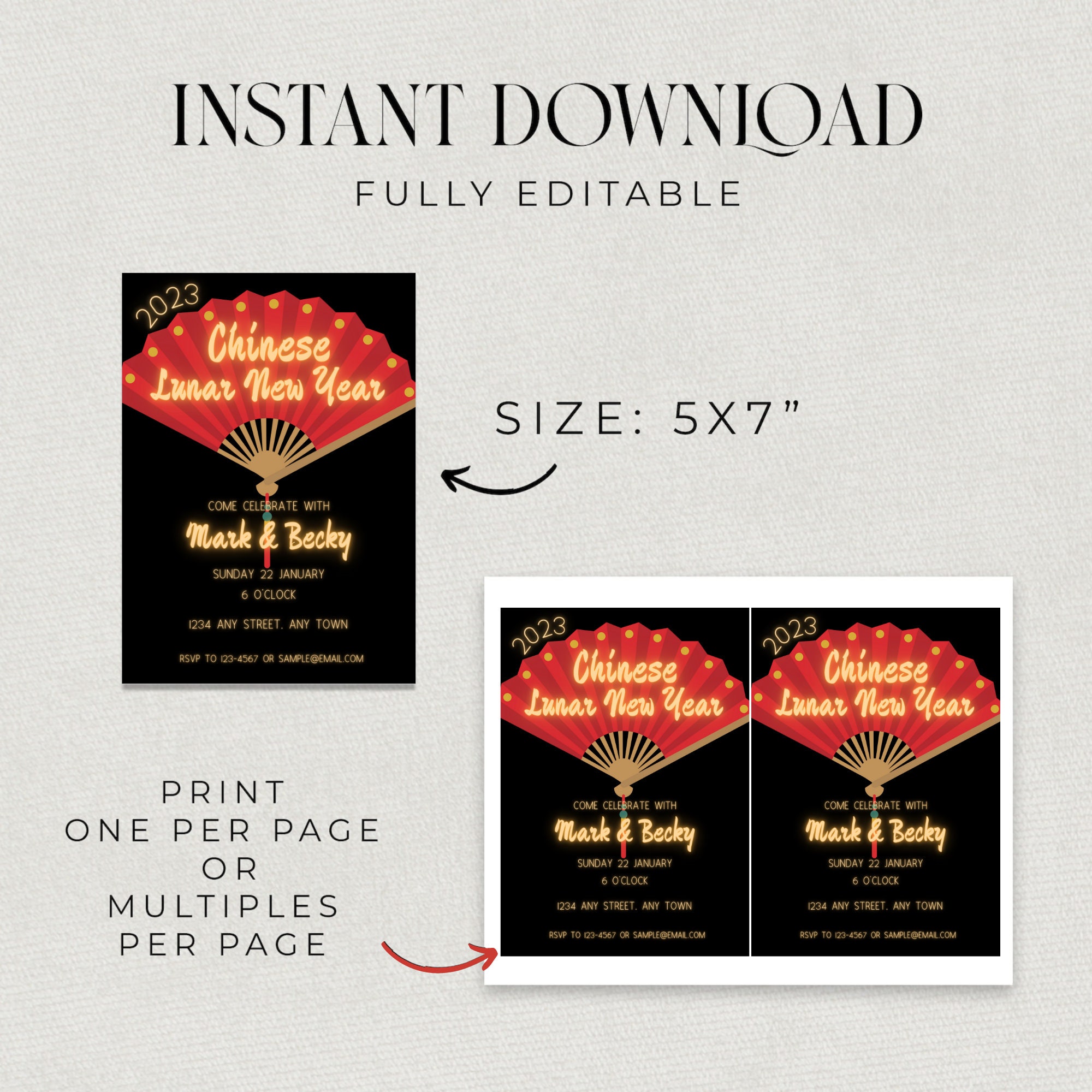 EDITABLE Chinese New Year Digital Invitation, Printable Invitation ...