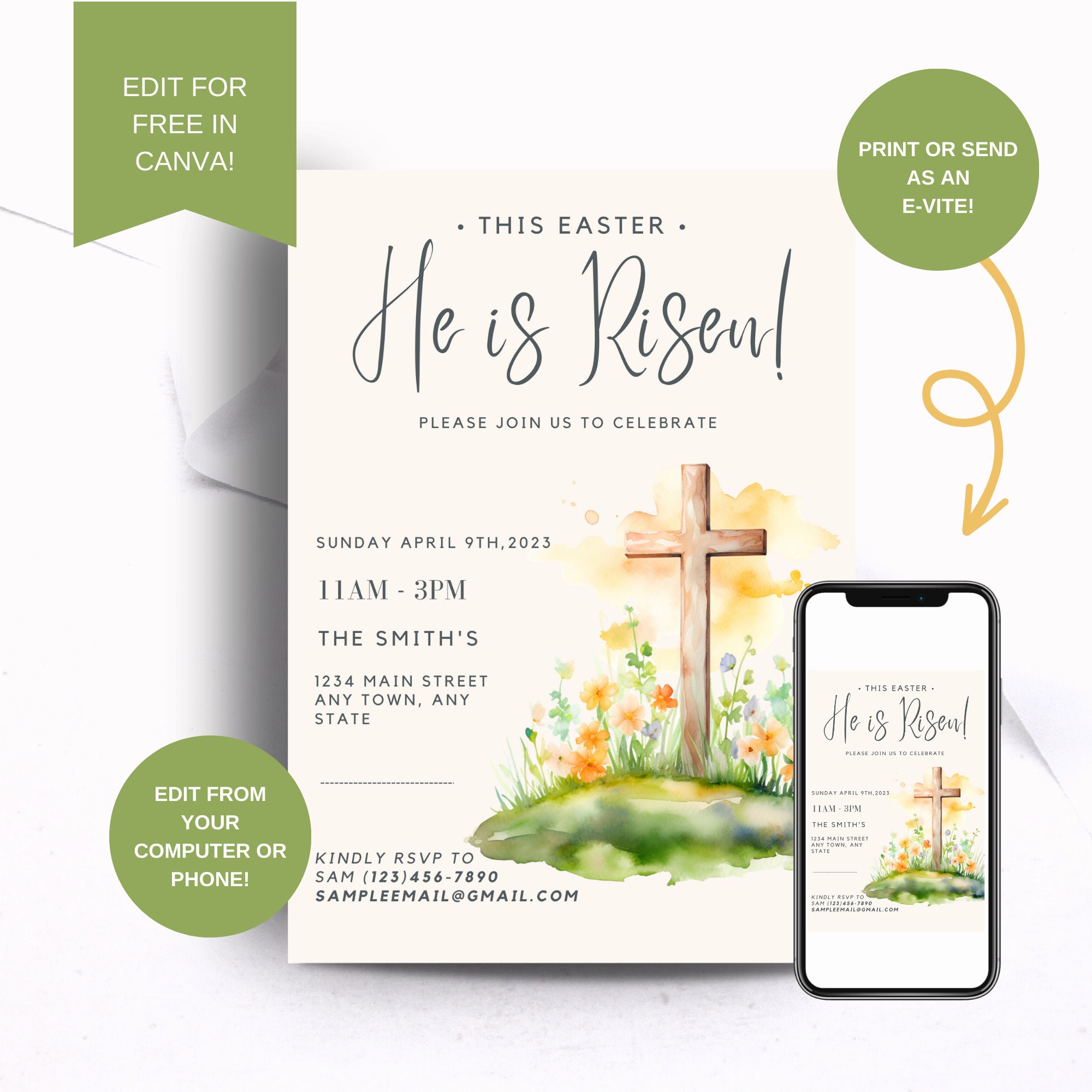 He is Risen Easter Invitation, Religious Easter Invite, Invitation to ...