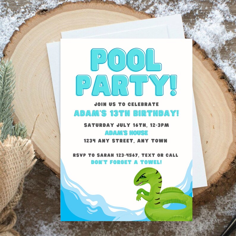 Downloadable Pool Party Invitation Template, 13th Birthday Invitation ...