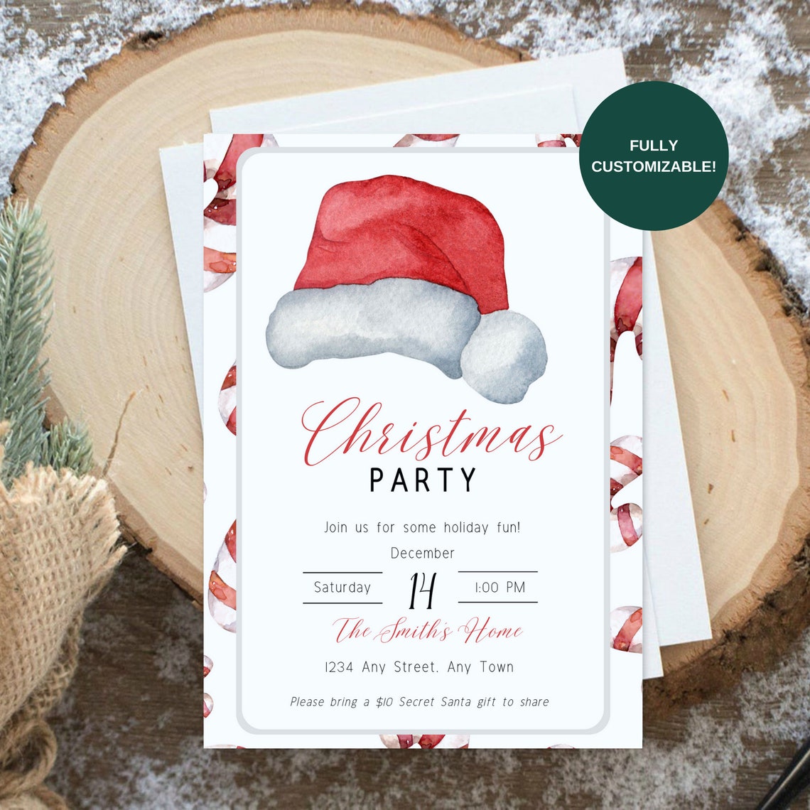 EDITABLE Christmas Party Invitation, Santa Hat Invitation, Digital or ...
