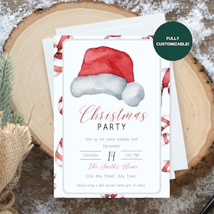 EDITABLE Christmas Party Invitation, Santa Hat Invitation, Digital or ...