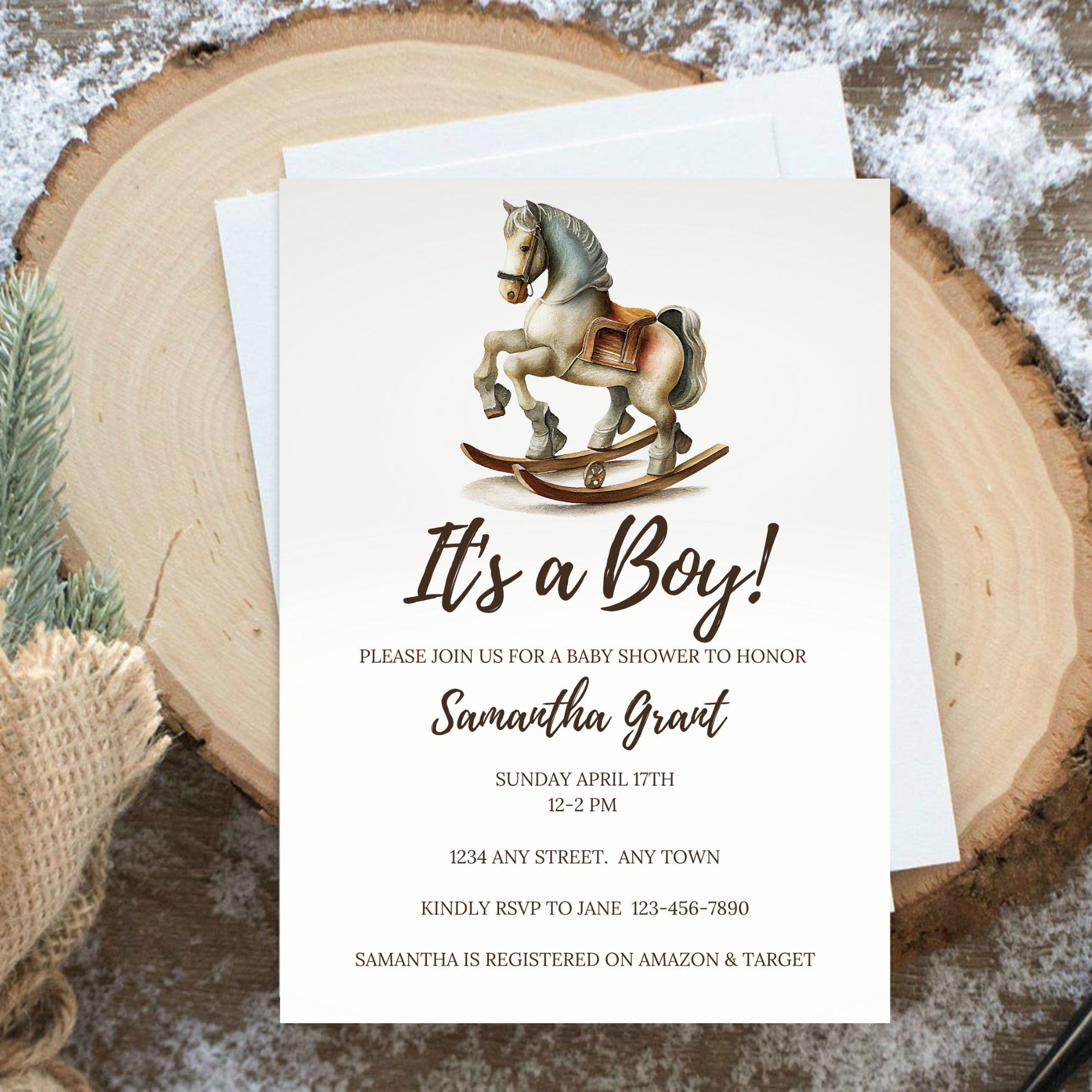 Rocking Horse Baby Shower Invitation, Boys Baby Shower, It's a Boy ...