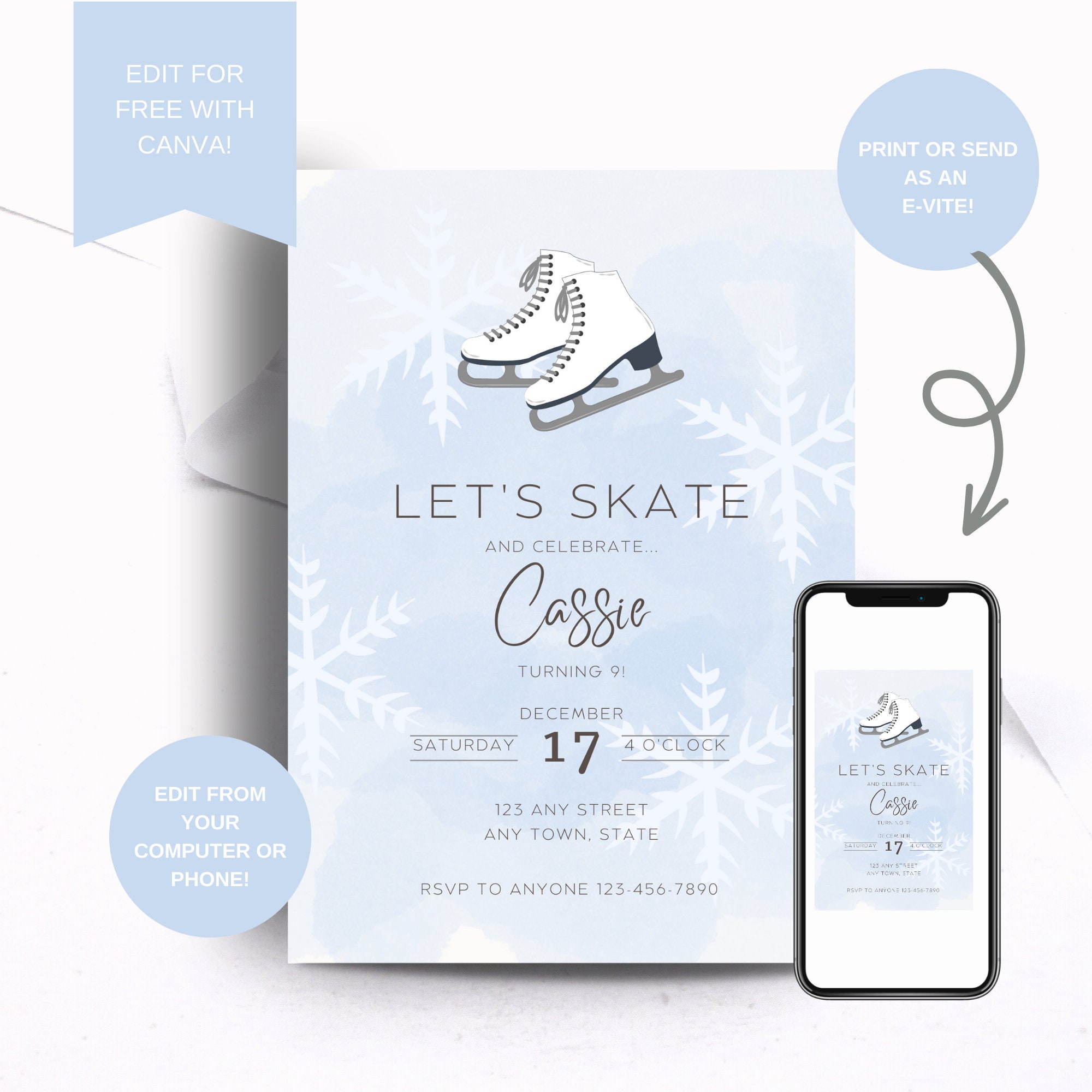 Skate Party Invitation Bundle Instant Download, Ice Skating Birthday ...