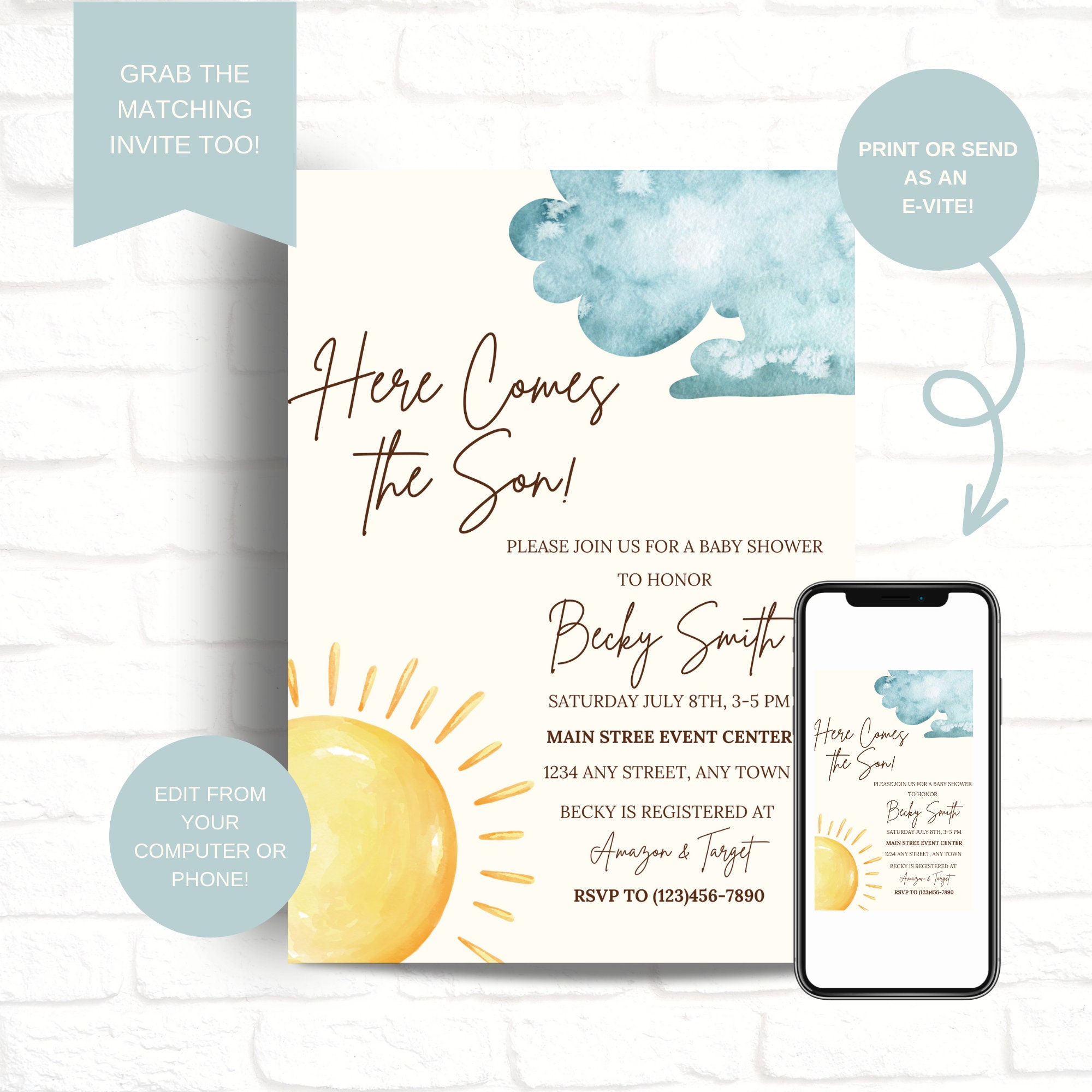 Here Comes the Sun Baby Shower Thank You Cards, Sunshine Baby Shower ...