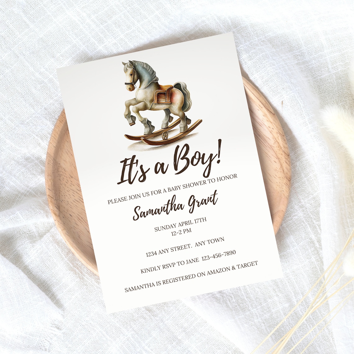 Rocking Horse Baby Shower Invitation, Boys Baby Shower, It's a Boy ...