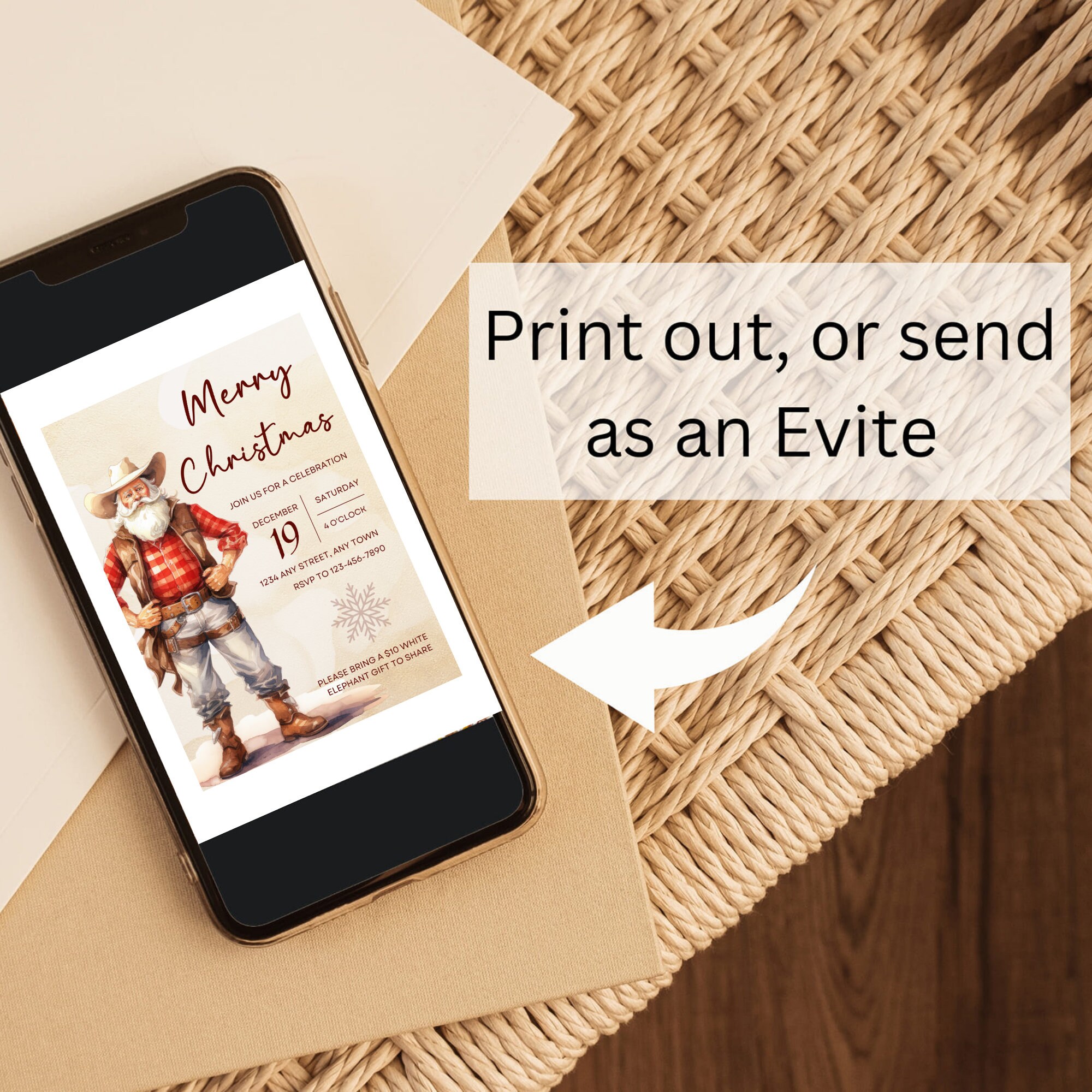 Western Christmas Party Invitations, Cowboy Holiday Invites, Christmas ...