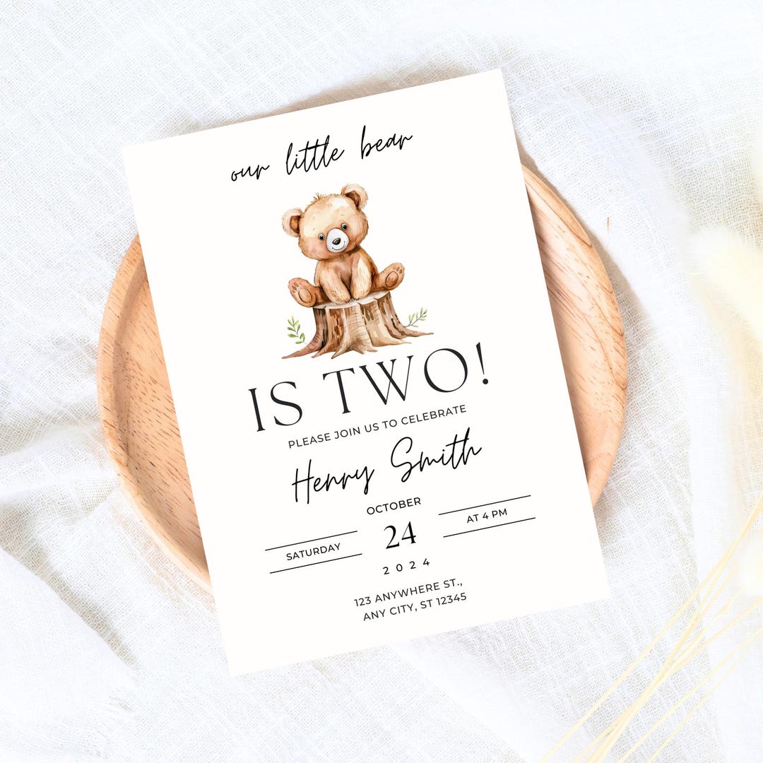 Baby Second Birthday Invite Teddy Bear, 2nd Bday Invitation, Our Little ...